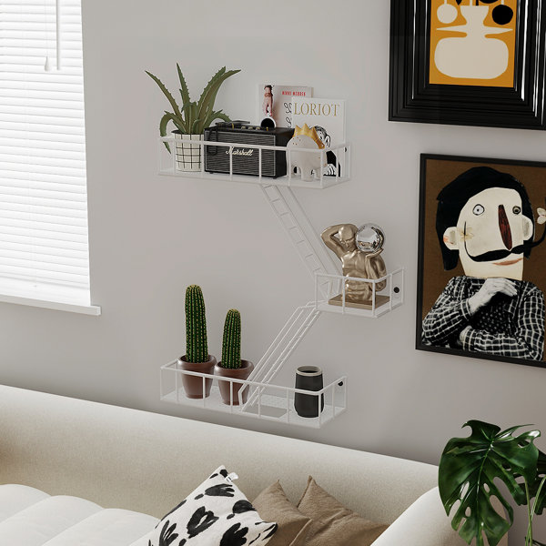 17 Stories Fire Escape Wall Shelf With Baskets, 3-tier Metal Fire Escape Ladder Shelf Wall ...